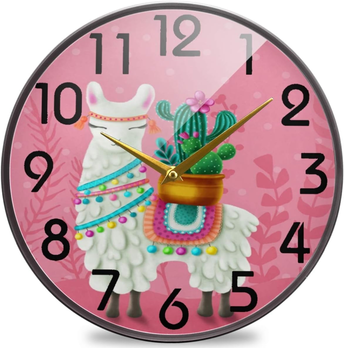 GZHJMY Cute Llama with Cactus Pink Round Wall Clock, 9.5 Inch Silent ...