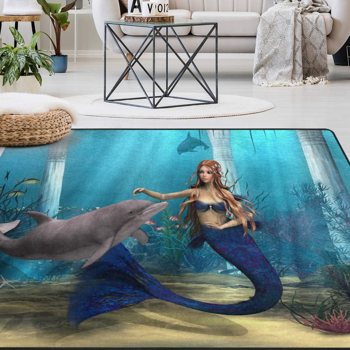 GZHJMY Cute Mermaid Dolphin Non Slip Area Rug for Living Dinning Room ...
