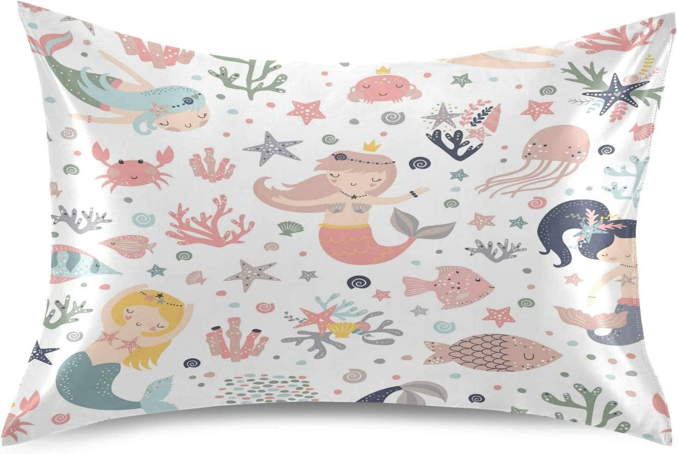 GZHJMY Cute Mermaid Girl with Sea Plants Satin Pillowcase for Hair and ...