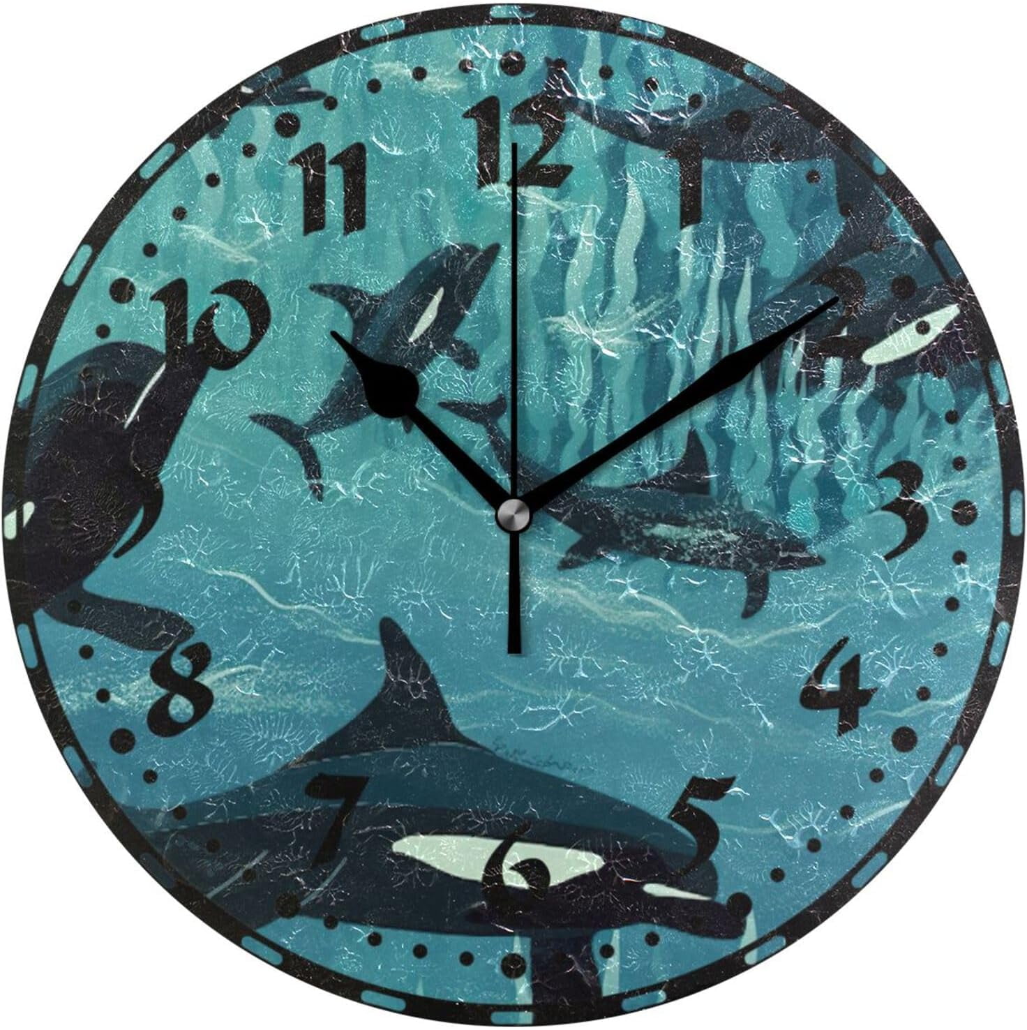 GZHJMY Cute Orca Whales Wall Clock, PVC Silent Non Ticking 10 Inch ...