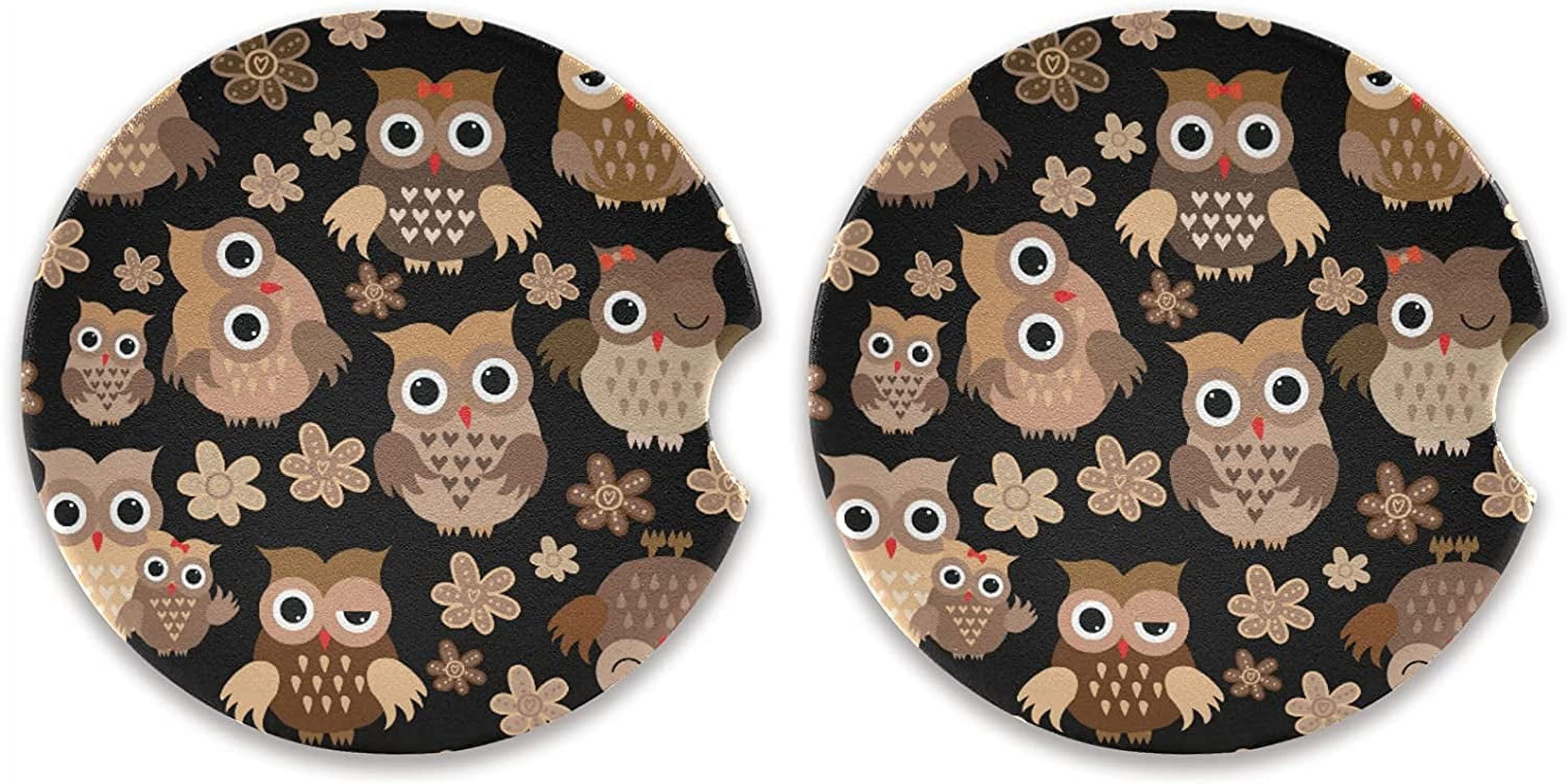 GZHJMY Cute Owl Car Coasters 2 Pack Drinks Absorbent Ceramic Stone Car ...