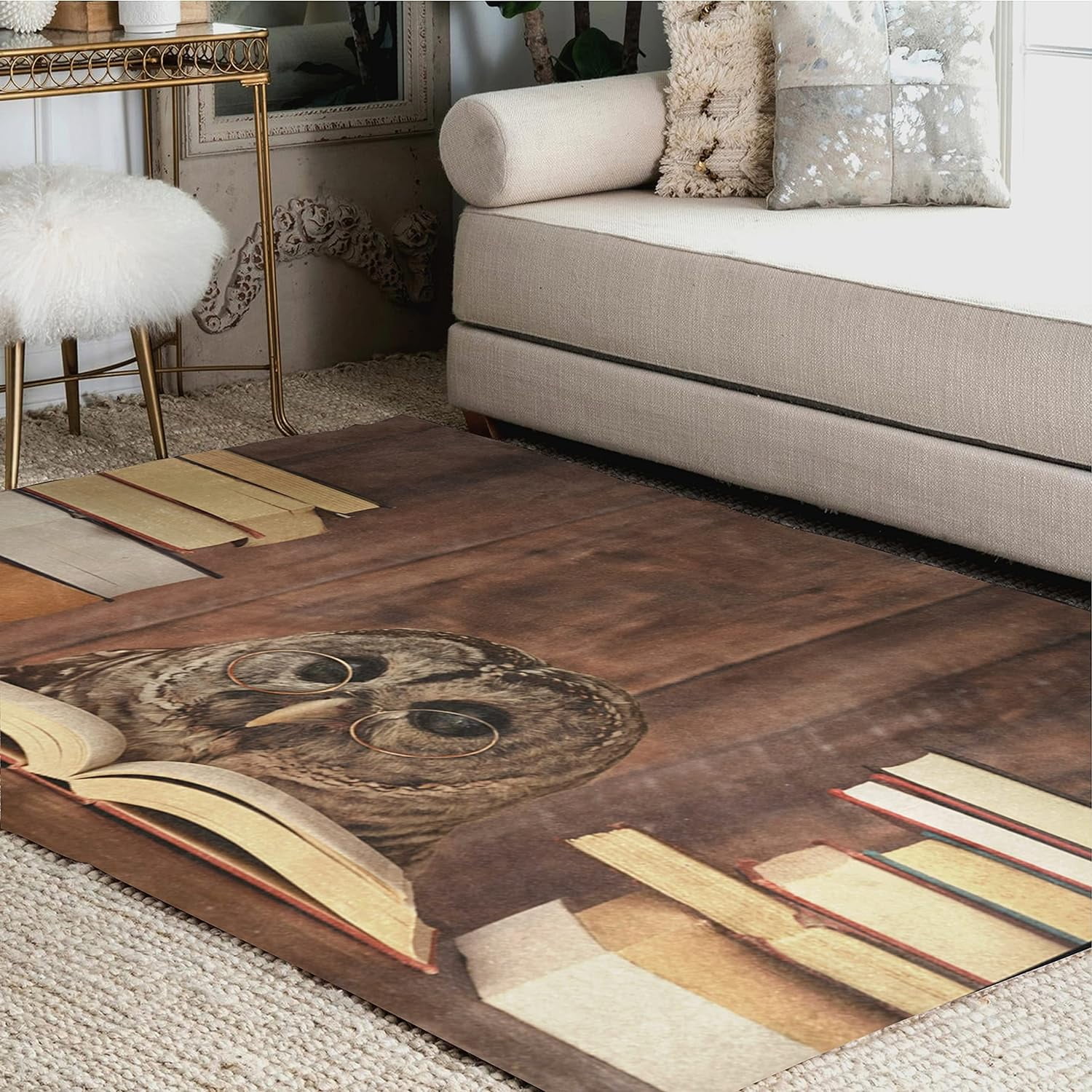 GZHJMY Cute Owl Reading Book Area Rug Living Room Rugs - 5'3" x4 ...