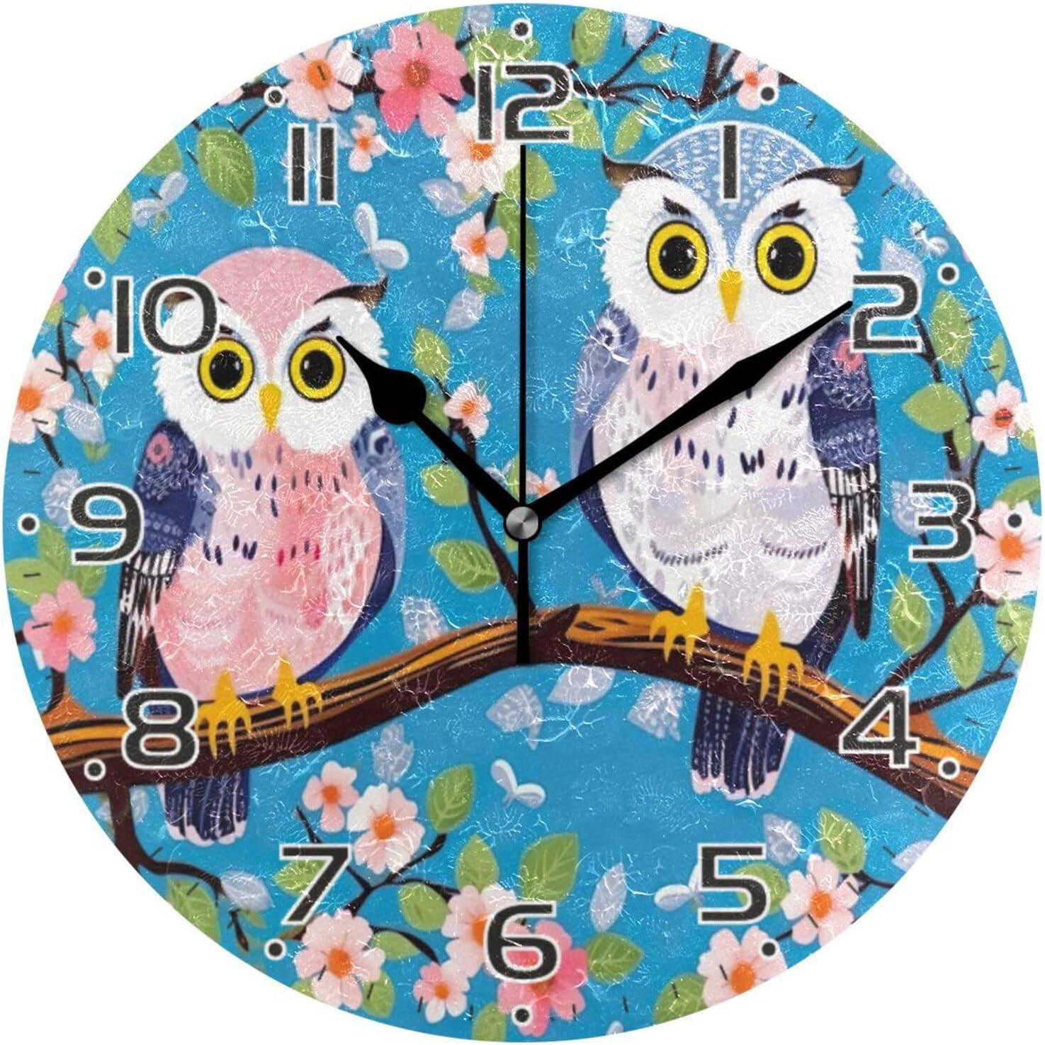 GZHJMY Cute Owls Blue Clock Silent Round Wall Clock Non Ticking Battery ...