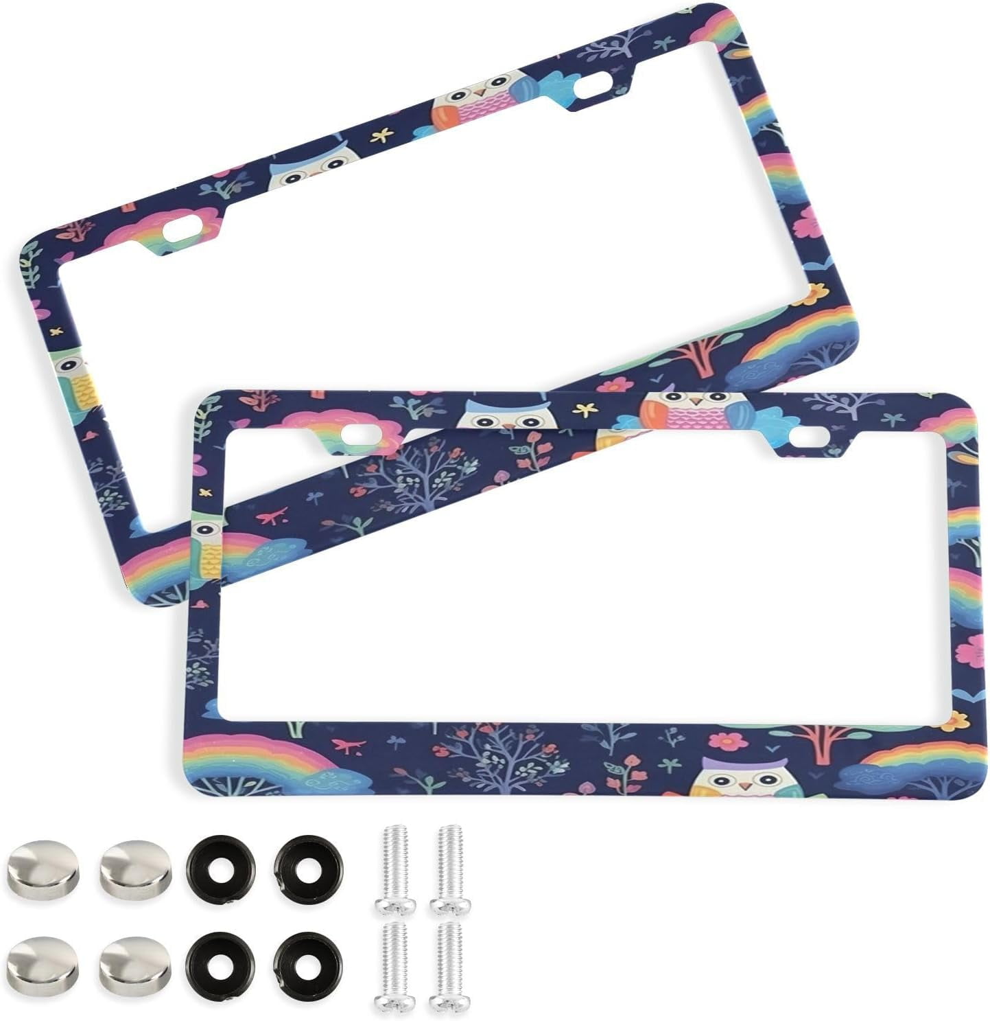 GZHJMY Cute Owls Rainbow License Plate Frames Set of 2, Universal ...
