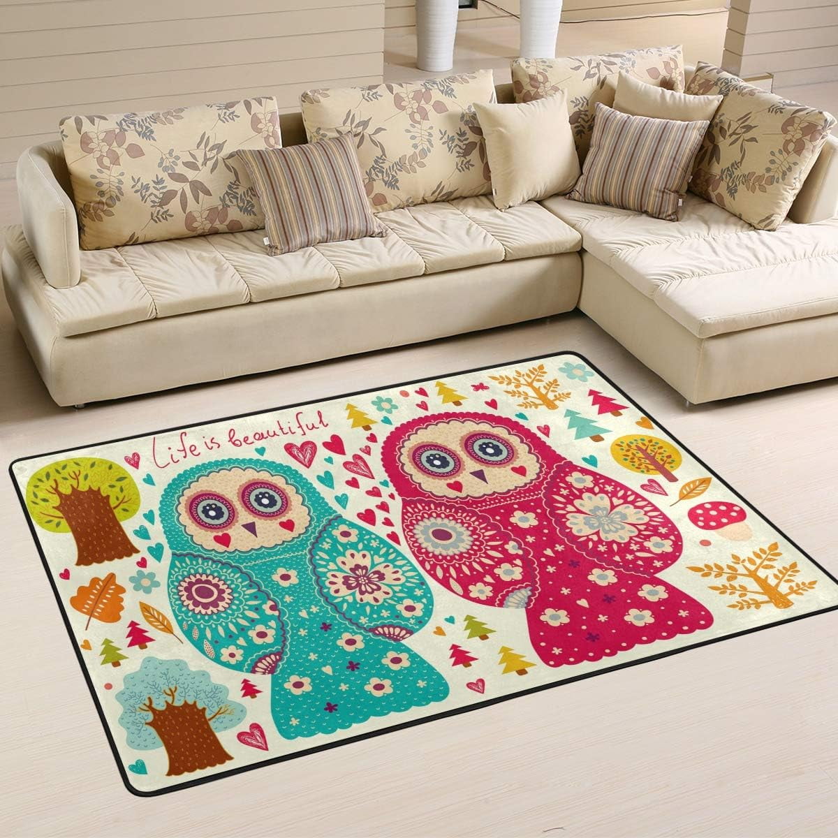 GZHJMY Cute Owls Trees Life is Beautiful Area Rug 2x3 Soft Rugs Indoor ...