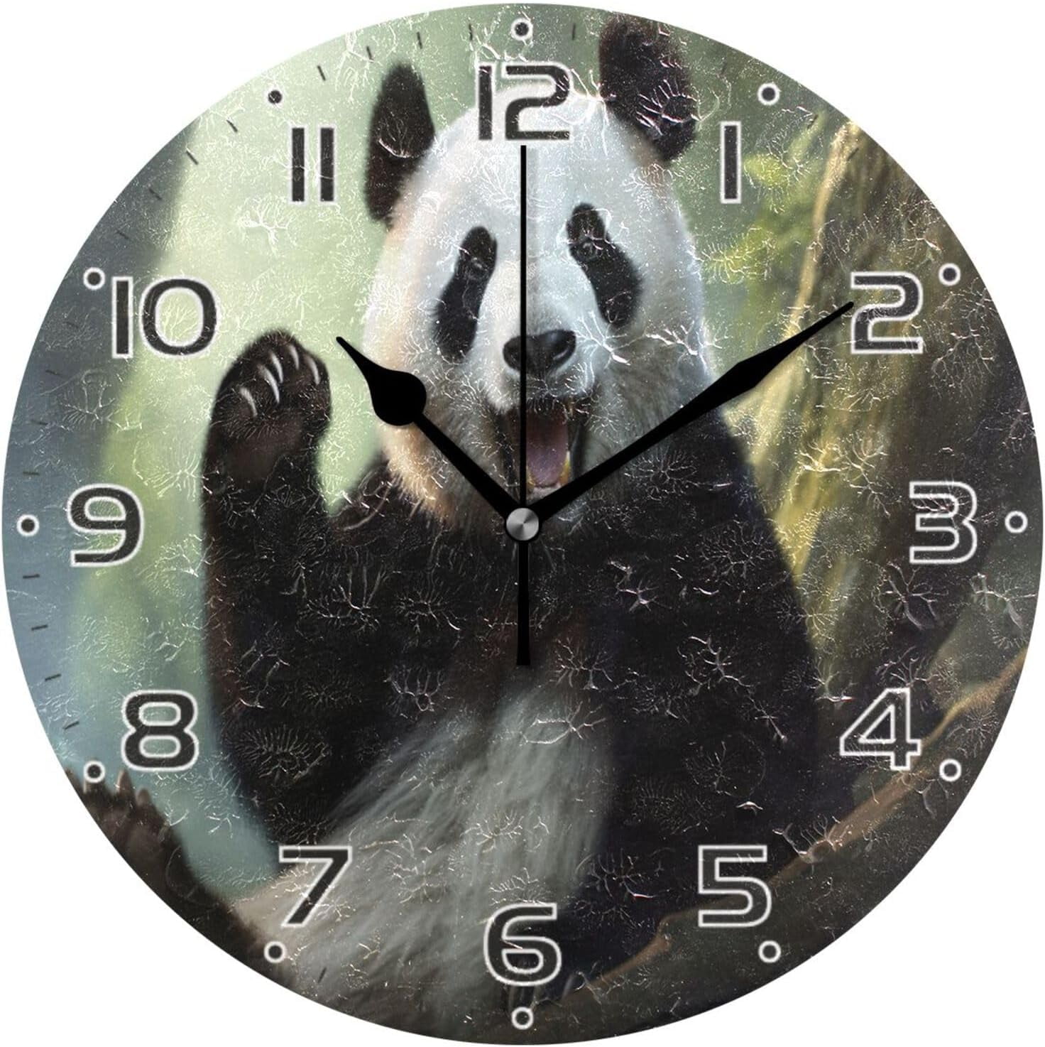 GZHJMY Cute Panda Clock Silent Round PVC Wall Clock Non Ticking Battery ...