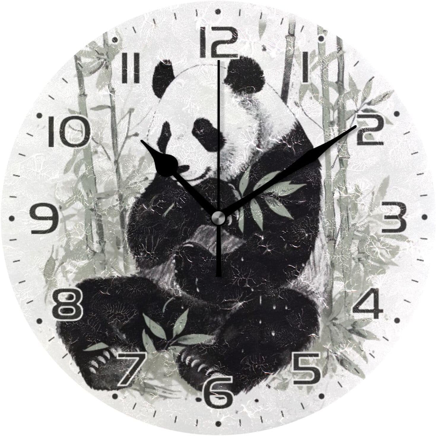 GZHJMY Cute Panda Clock Silent Round Wall Clock Non Ticking Battery ...