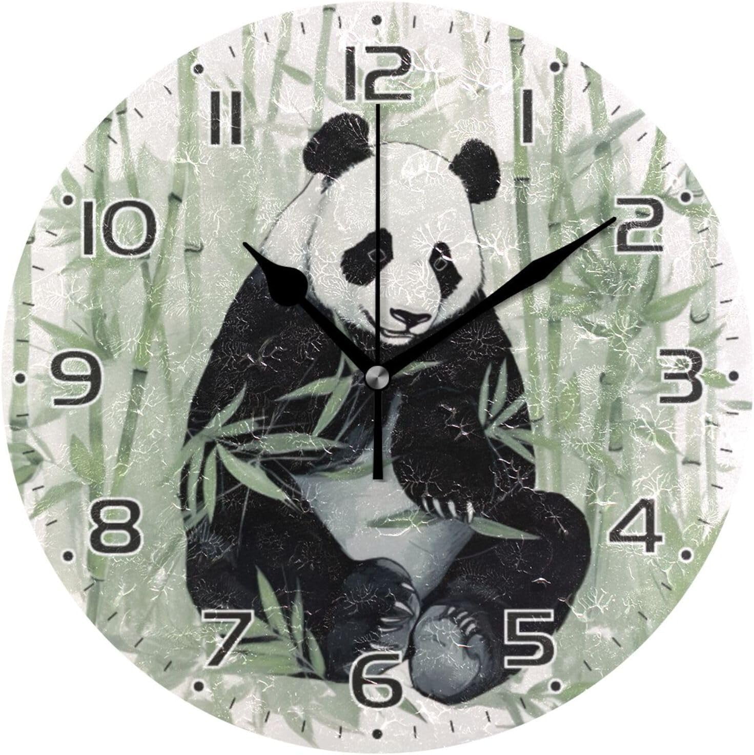 GZHJMY Cute Panda Clock Silent Round Wall Clock Non Ticking Battery ...