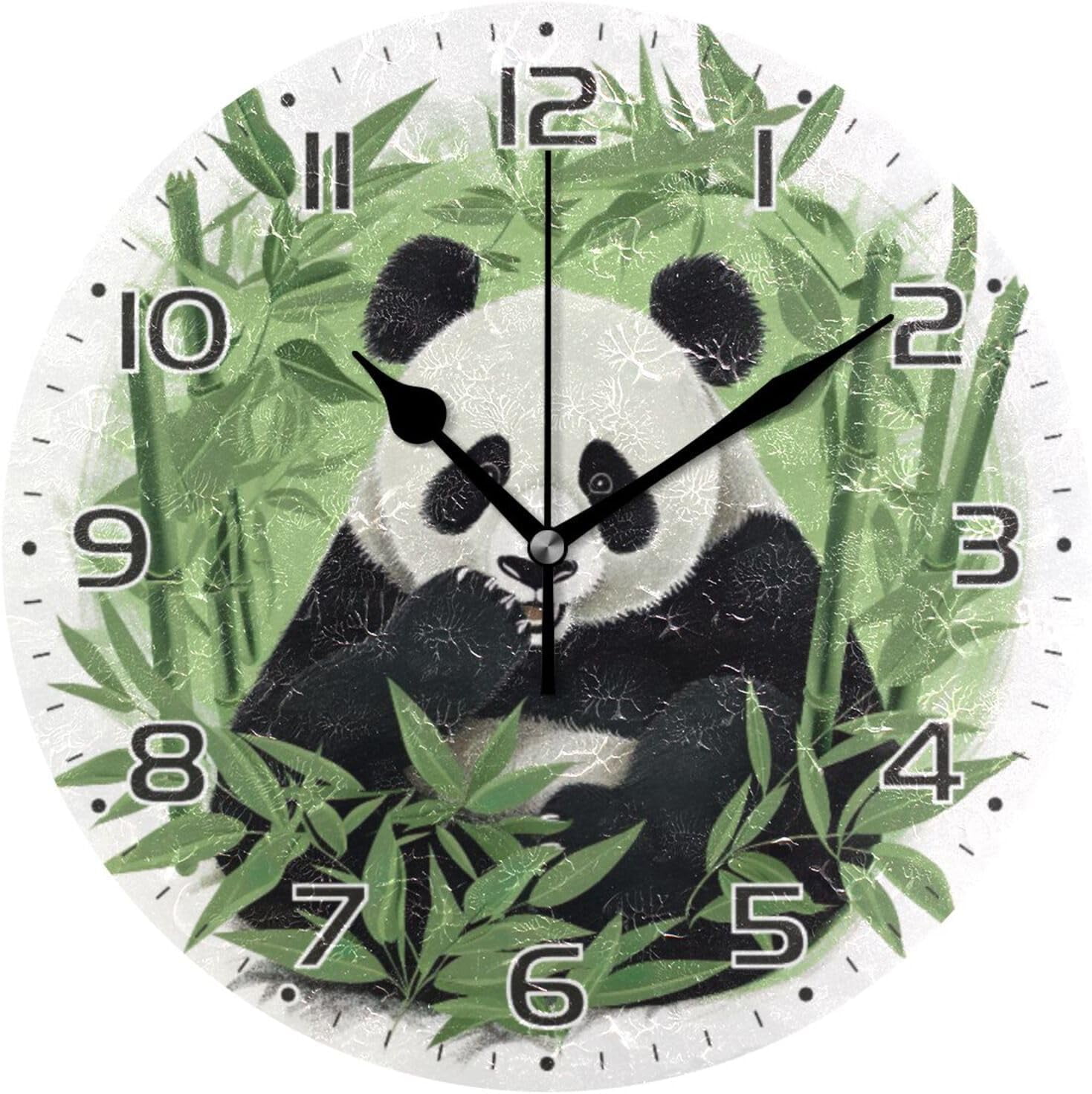 GZHJMY Cute Panda Clock Silent Round Wall Clock Non Ticking Battery ...
