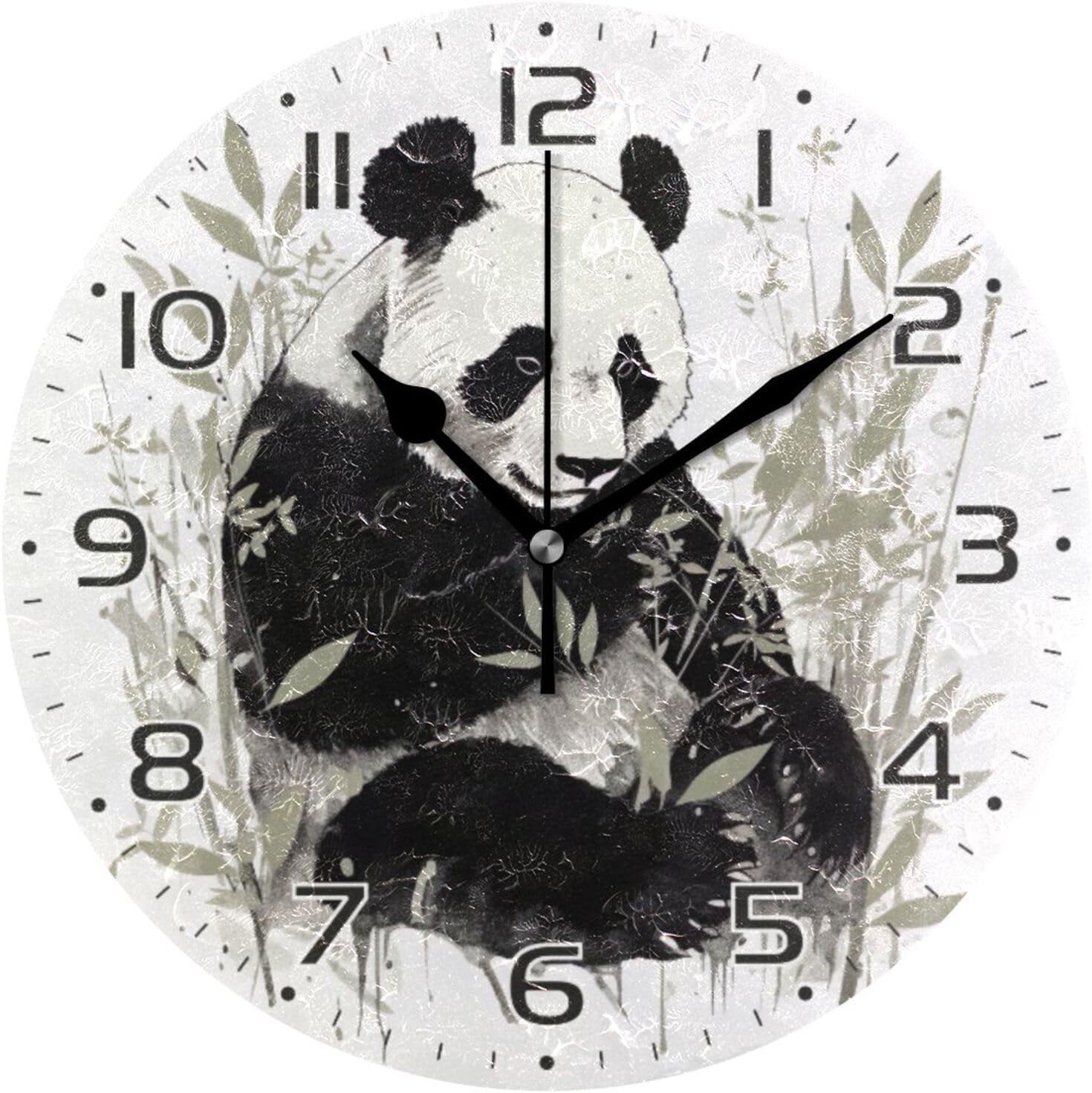 GZHJMY Cute Panda Clock Silent Round Wall Clock Non Ticking Battery ...