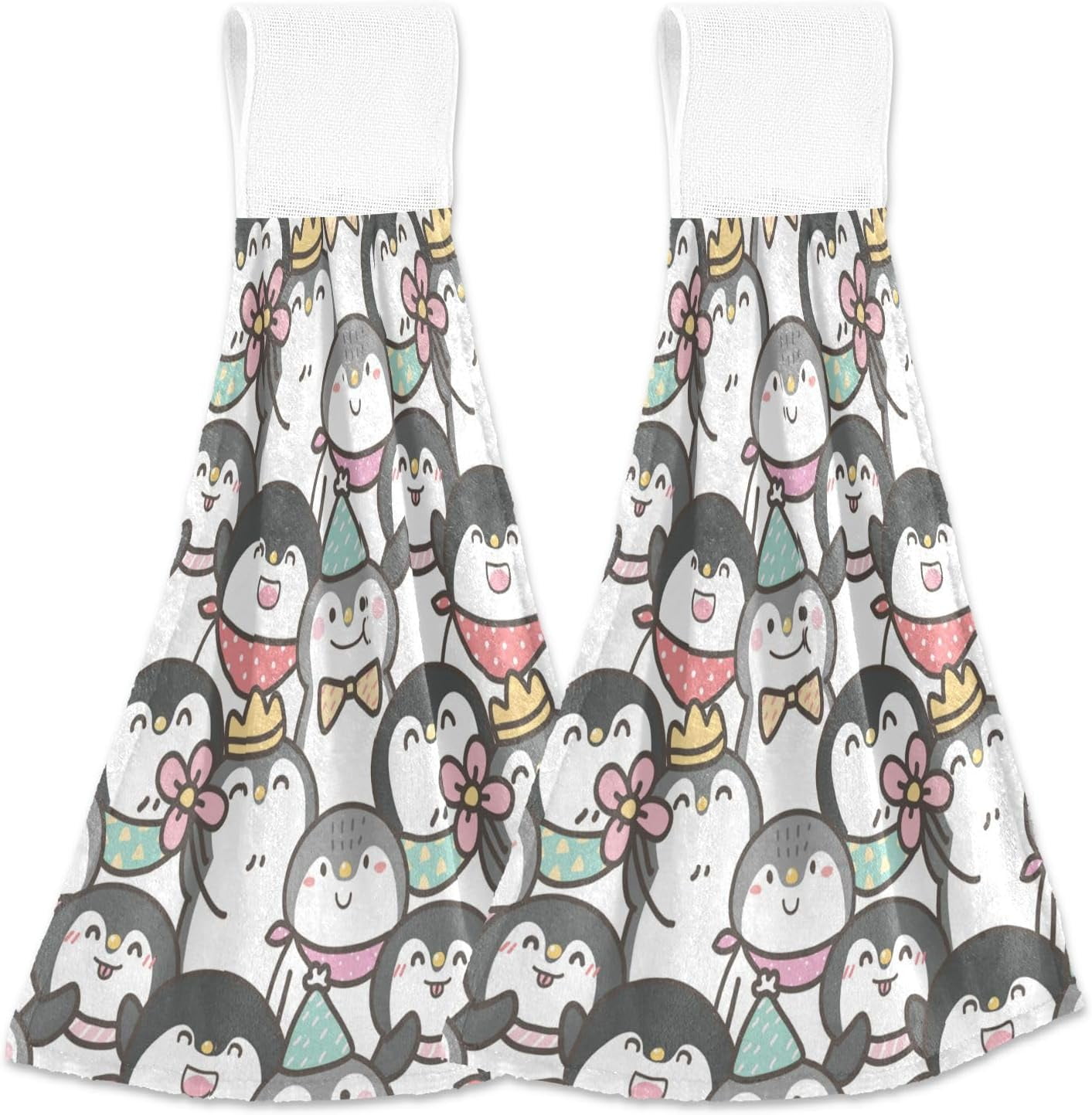GZHJMY Cute Penguin Hanging Tie Towels Set of 2, Soft Absorbent Kitchen ...