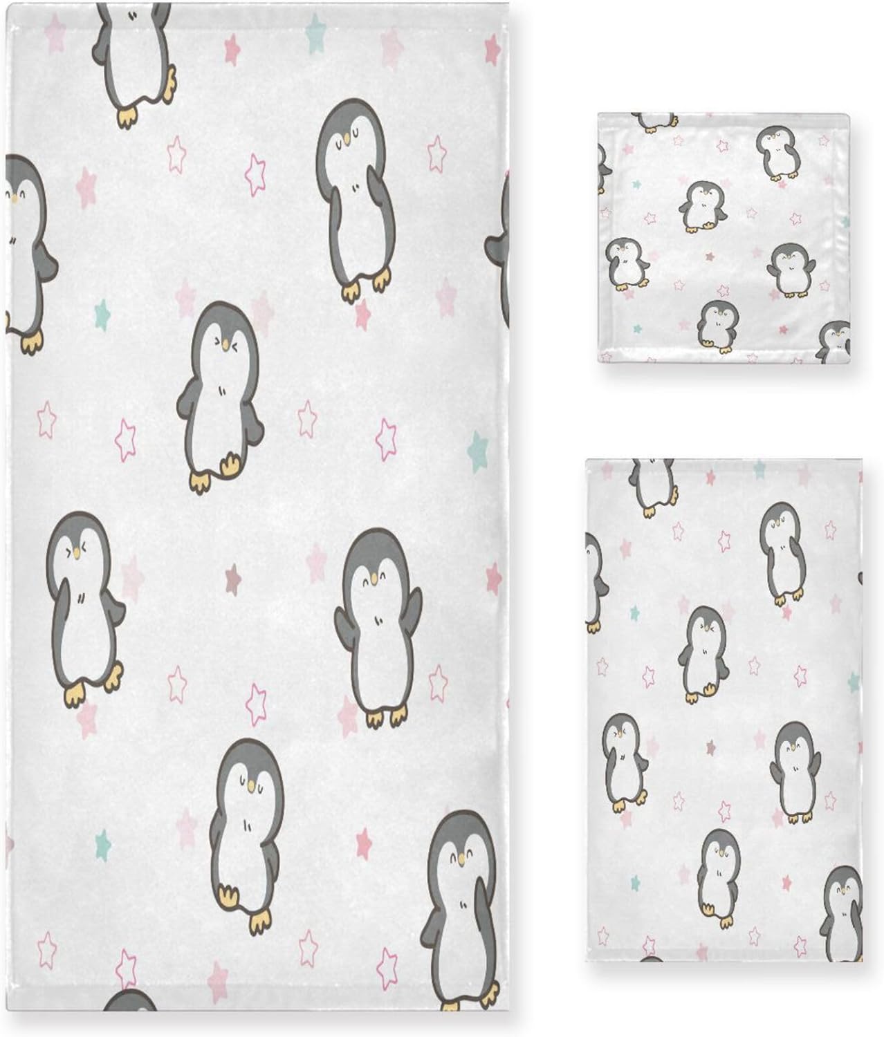GZHJMY Cute Penguin Towel Set of 3, Highly Absorbent Soft Towels with ...