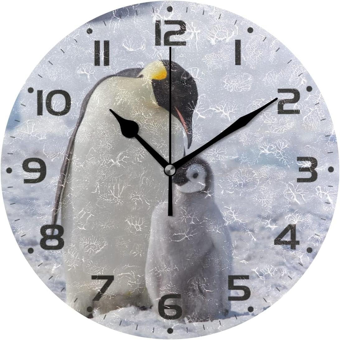 GZHJMY Cute Penguin Wall Clock, 10" Silent Non Ticking Round Clock, Oil ...