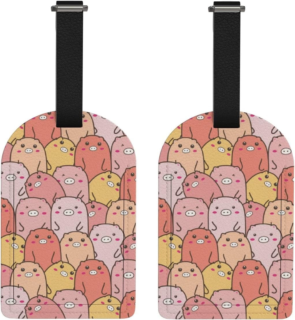 GZHJMY Cute Pig Colorful Seamless Luggage Tags Set of 2, PU Leather ...