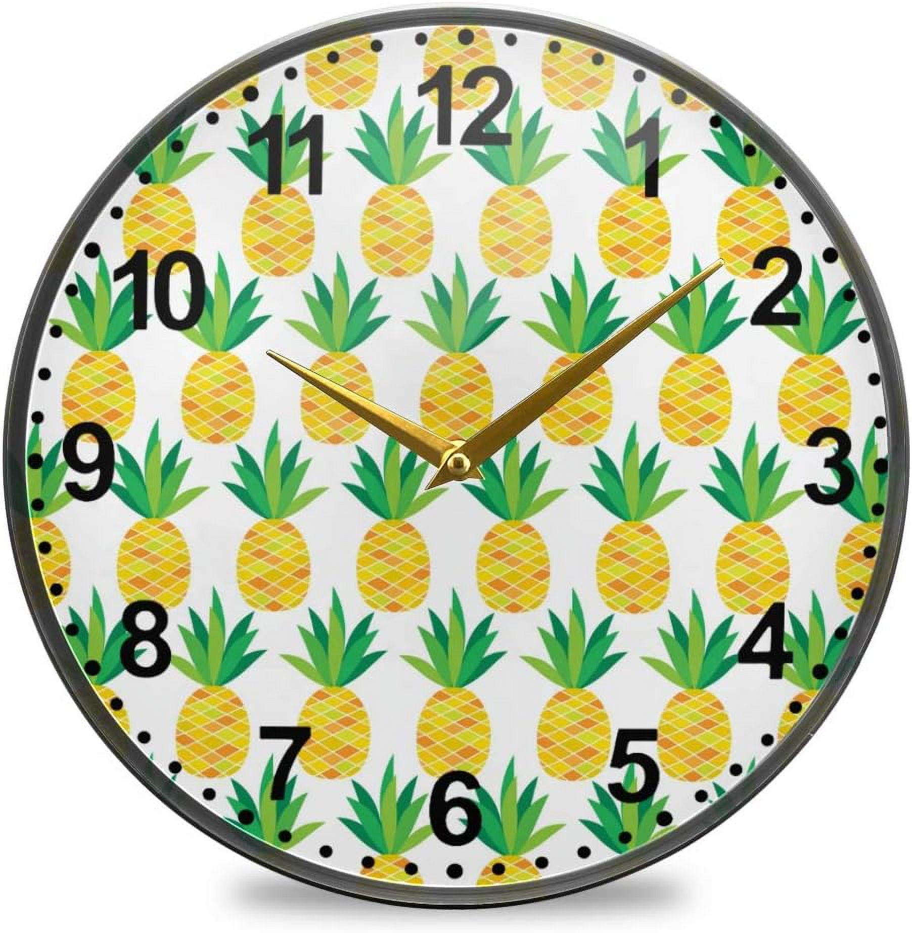 GZHJMY Cute Pineapple Pattern Wall Clock Silent Non Ticking 9.5 Inch Round Easy to Read for Home ...
