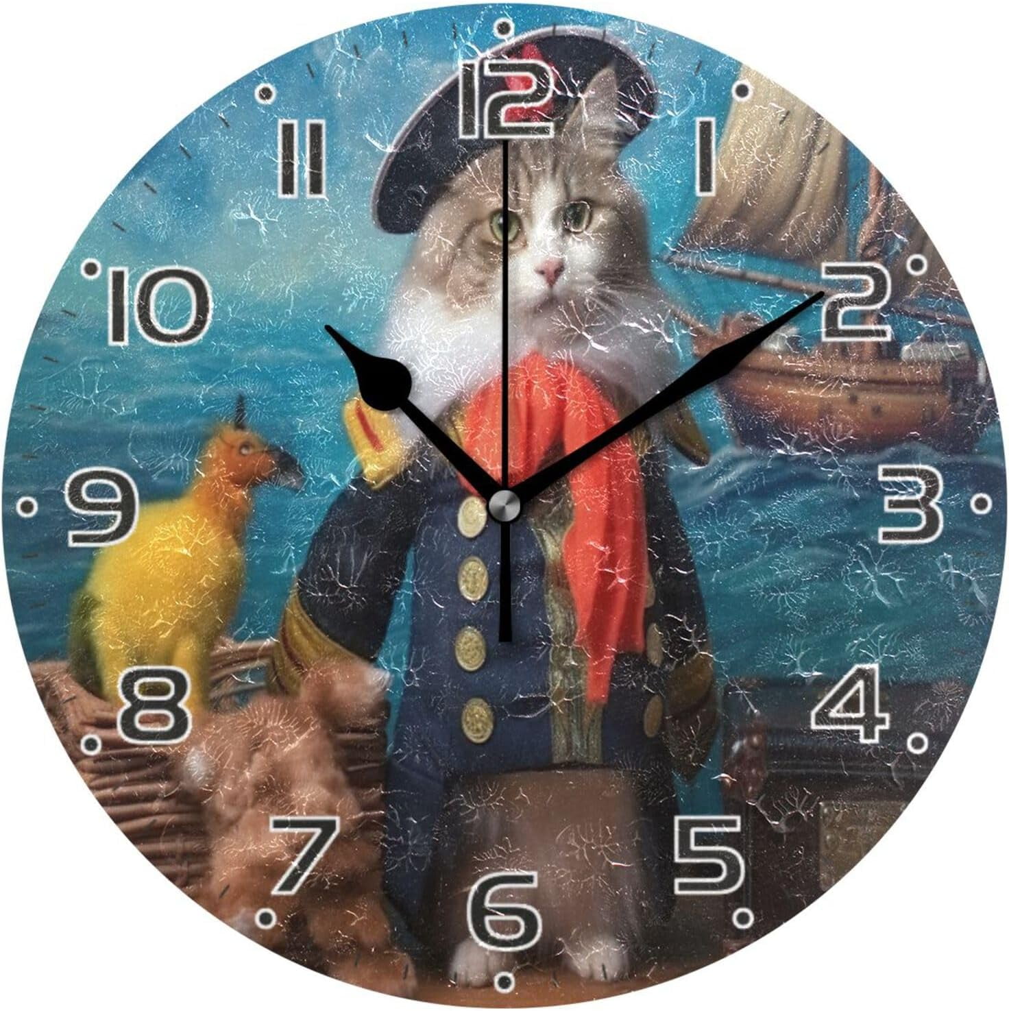 GZHJMY Cute Pirate Cat Clock Silent Round PVC Wall Clock Non Ticking ...