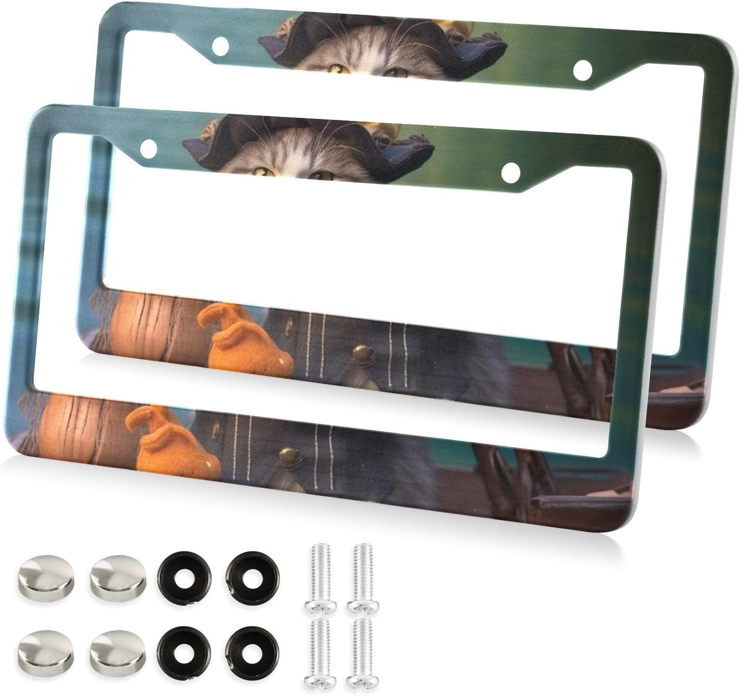 GZHJMY Cute Pirate Cat License Plate Frames 2 Pack Aluminum License ...