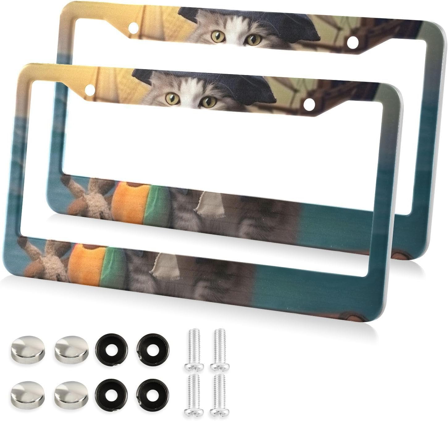 GZHJMY Cute Pirate Cat License Plate Frames 2 Pack Aluminum License ...