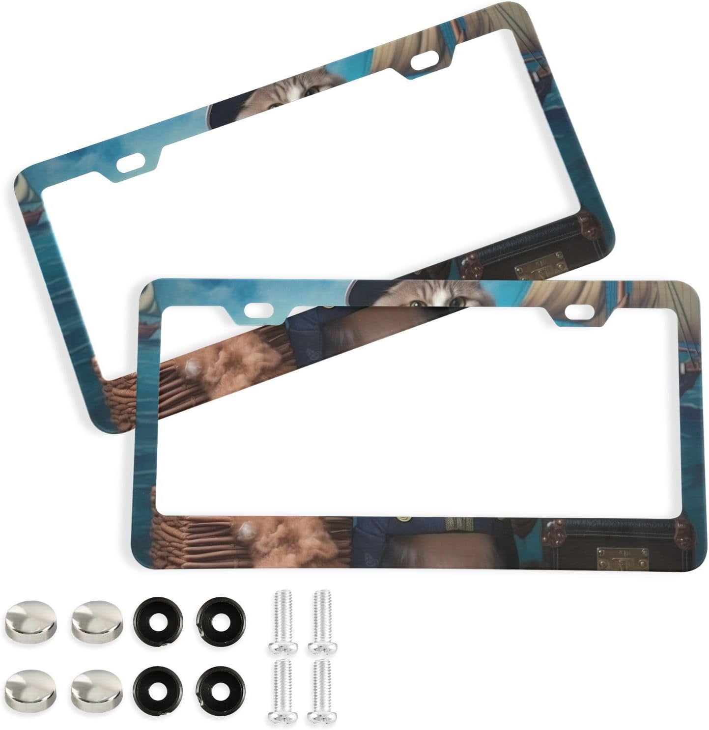 GZHJMY Cute Pirate Cat License Plate Frames 2 Pack Aluminum License ...