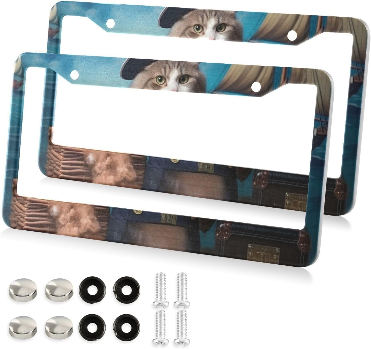 GZHJMY Cute Pirate Cat License Plate Frames 2 Pack Aluminum License ...