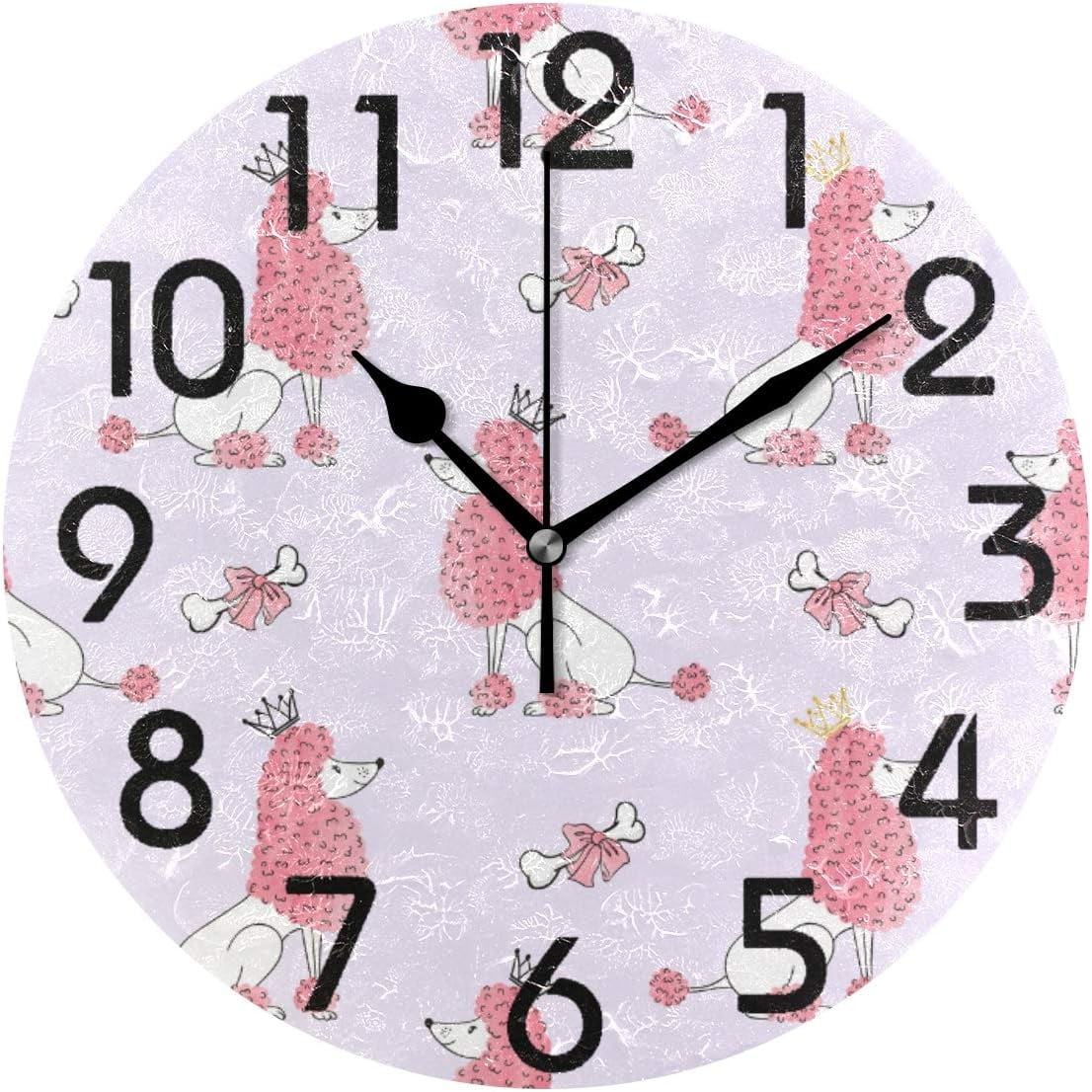GZHJMY Cute Poodle Dog with Crown Bone Pattern Round Wall Clock, 9.5 ...