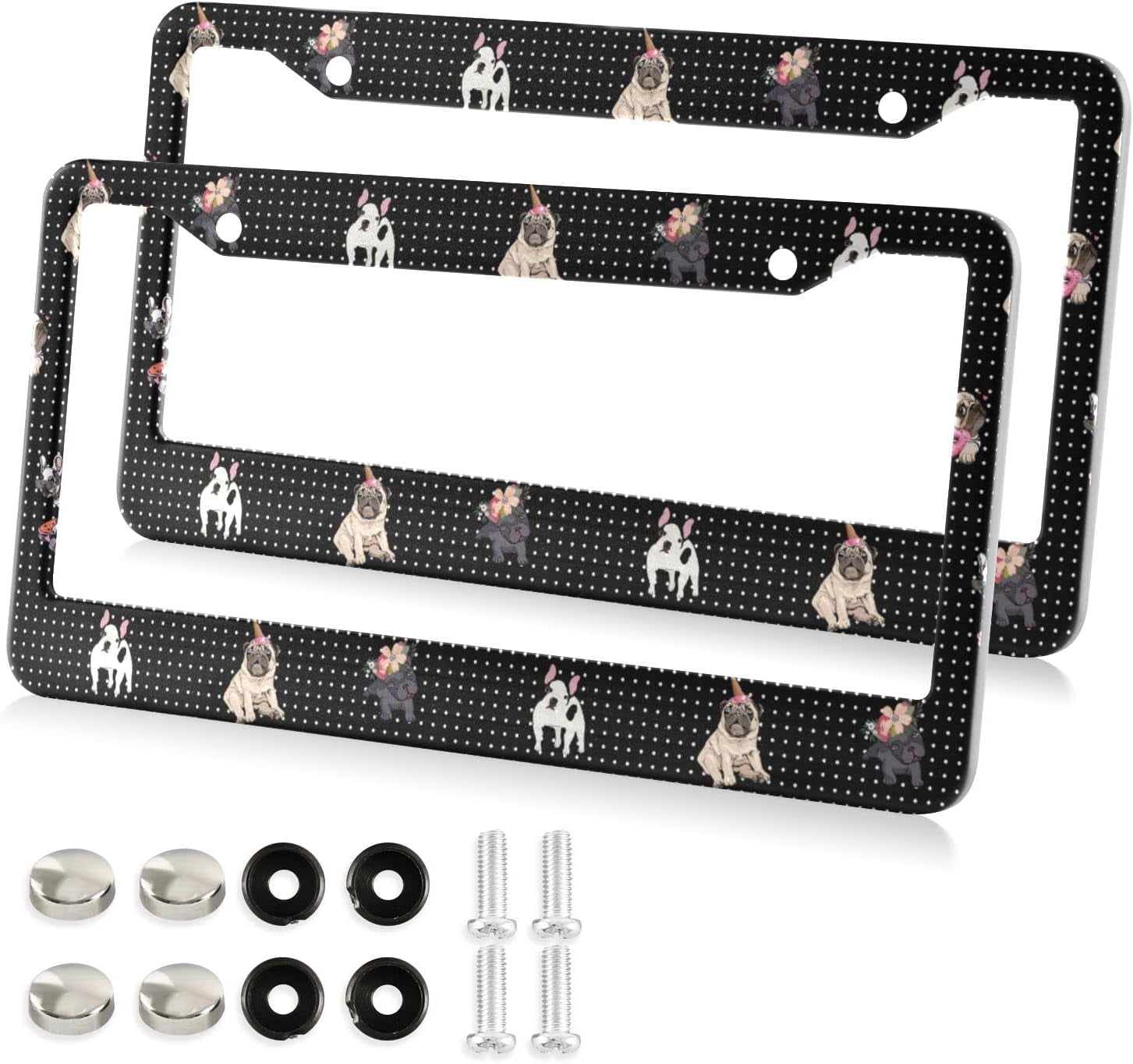 GZHJMY Cute Pug Dog Bulldog Tiny Polka Dot License Plate Frames for ...