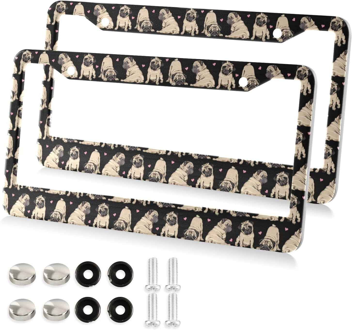 GZHJMY Cute Pug Dog Print Animal Heart License Plate Frames for Women ...