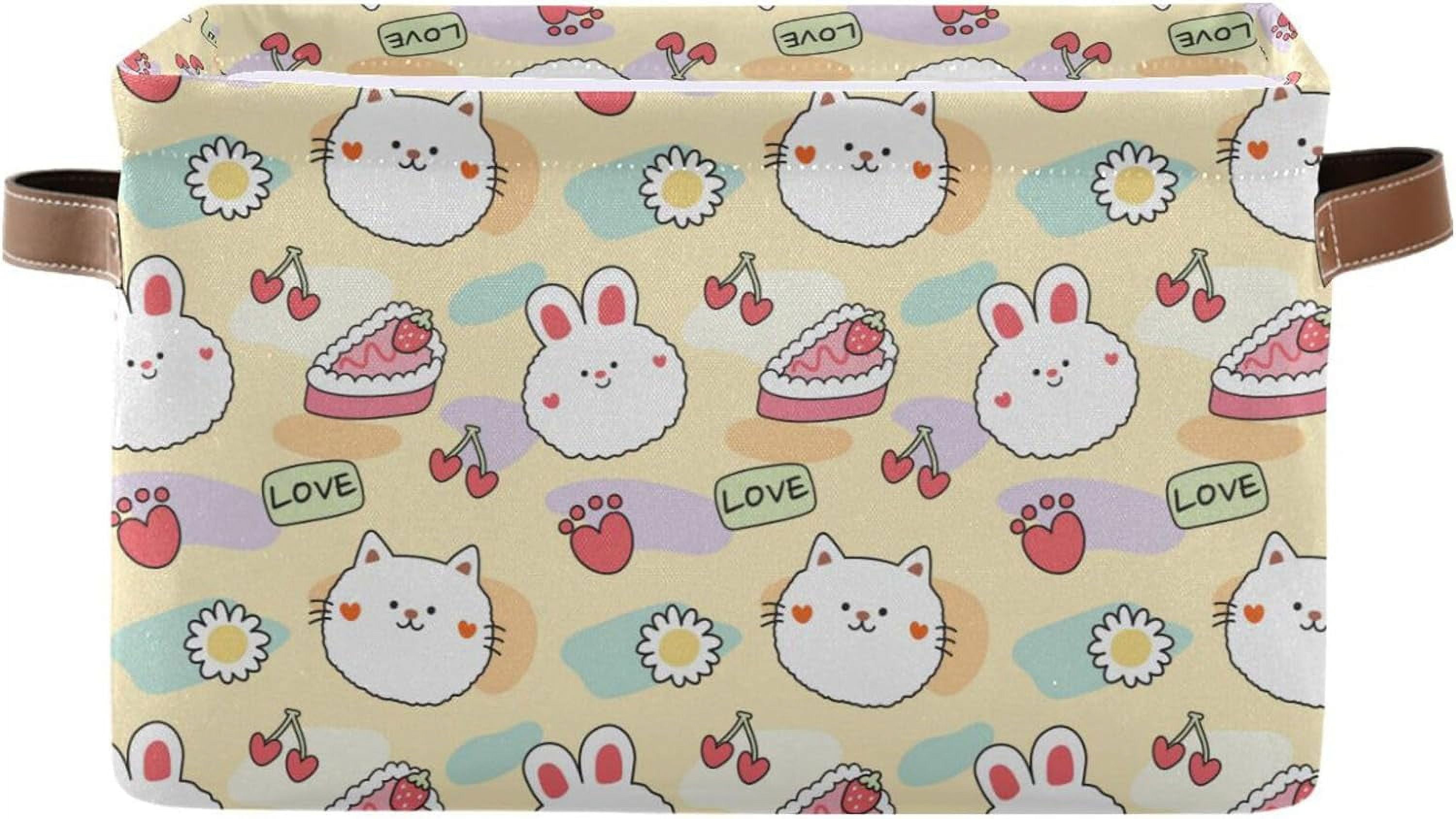 GZHJMY Cute Rabbit Cat Foldable Canvas Storage Bin, Sturdy Fabric ...