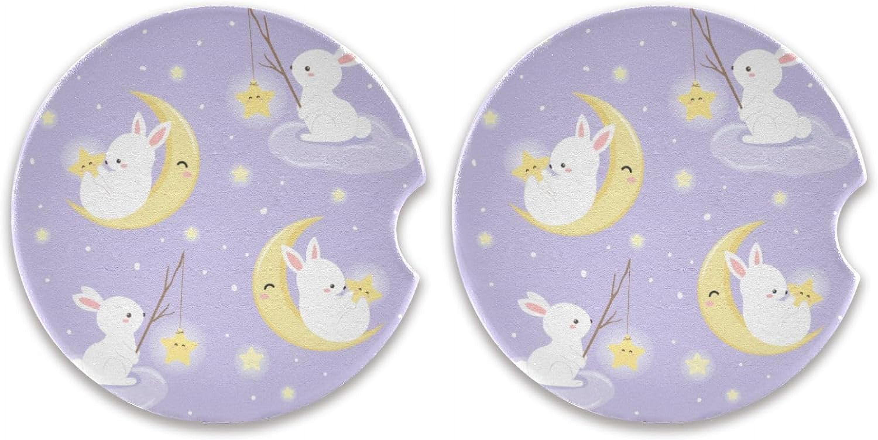 GZHJMY Cute Rabbit Moon Stars Car Coasters 2 Pack Drinks Absorbent ...