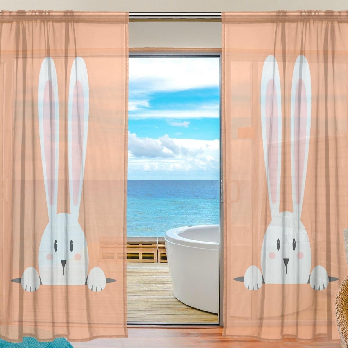 GZHJMY Cute Rabbit Sheer Window Curtain Panel Drape 55x84 Inch for ...