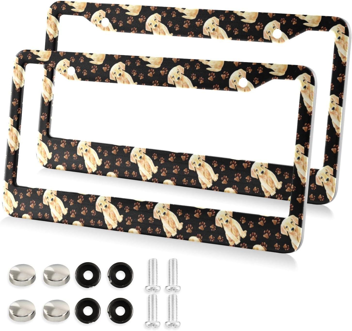GZHJMY Cute Retriever Puppy Dog Paw Print License Plate Frames for ...