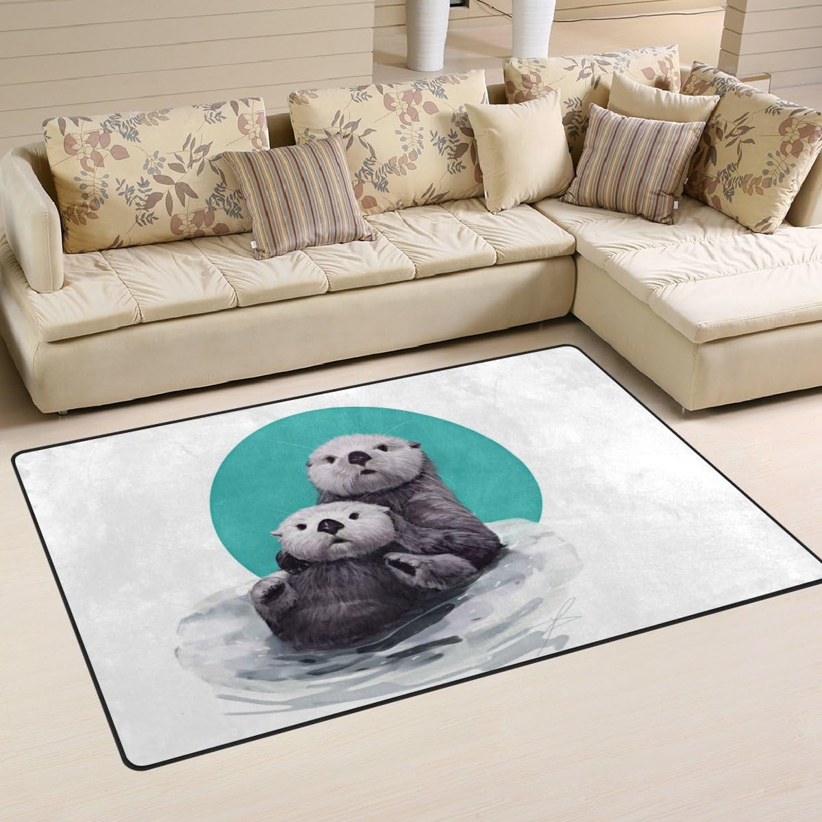 GZHJMY Cute Sea Otters Non Slip Area Rug for Living Dinning Room ...