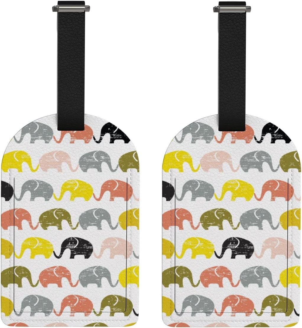 GZHJMY Cute Seamless Elephant Luggage Tags Set of 2, PU Leather Travel ...