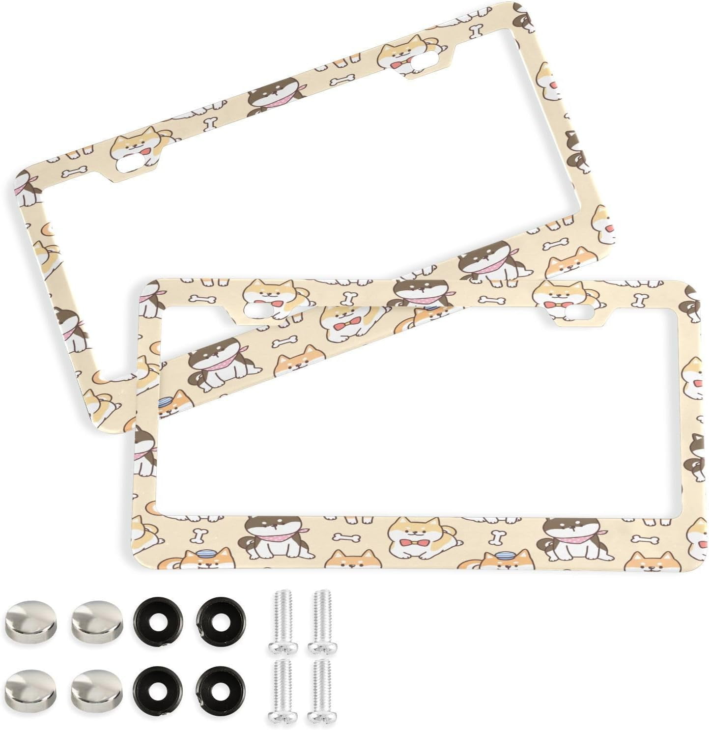 GZHJMY Cute Shiba License Plate Frames Set of 2, Universal Aluminum ...
