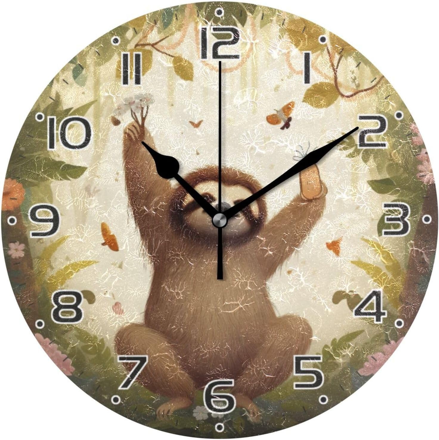 GZHJMY Cute Sloth Clock Silent Round PVC Wall Clock Non Ticking Battery ...