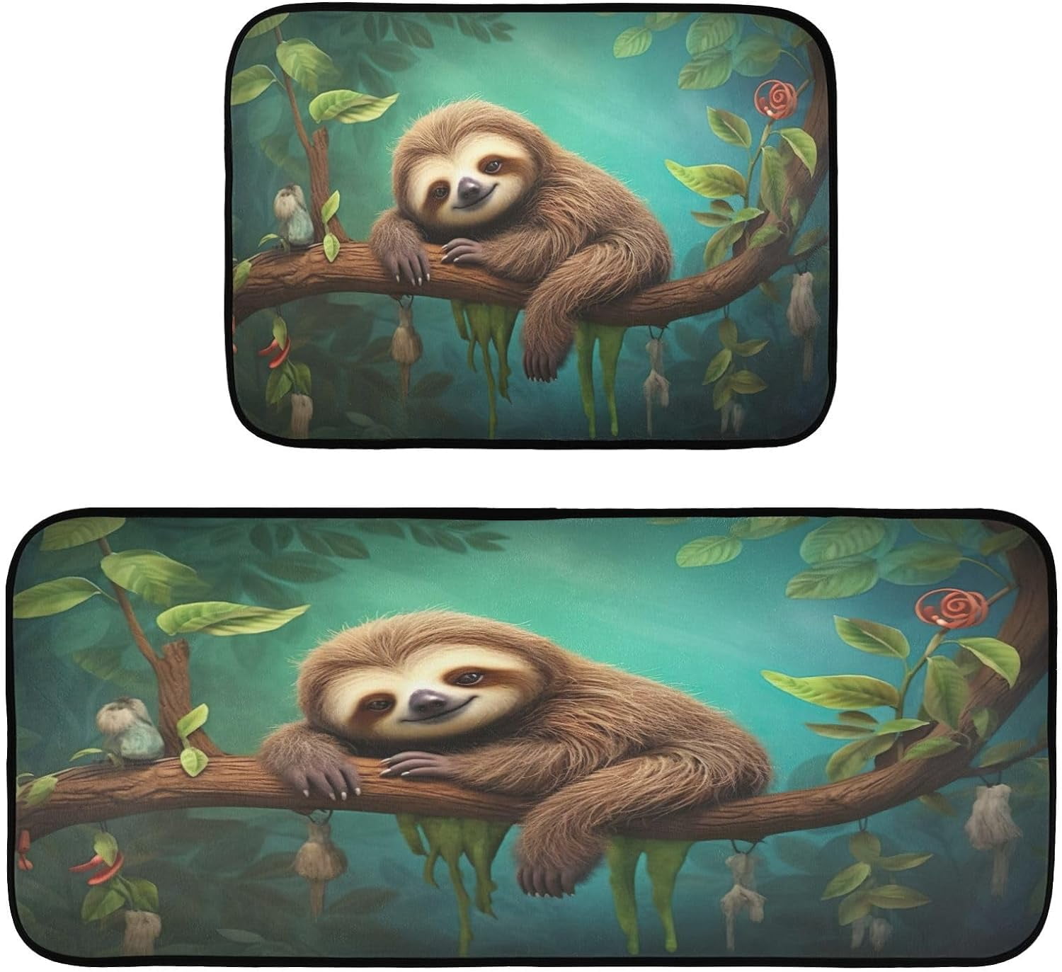 GZHJMY Cute Sloth Kitchen Rug Set of 2 Non Slip Washable Cushioned Anti ...