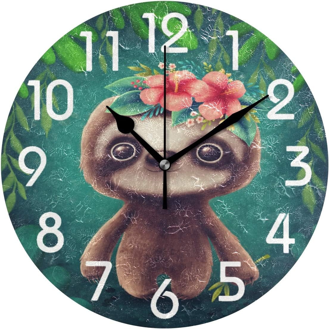 GZHJMY Cute Sloth Round Wall Clock, 9.5 Inch Battery Operated Quartz ...