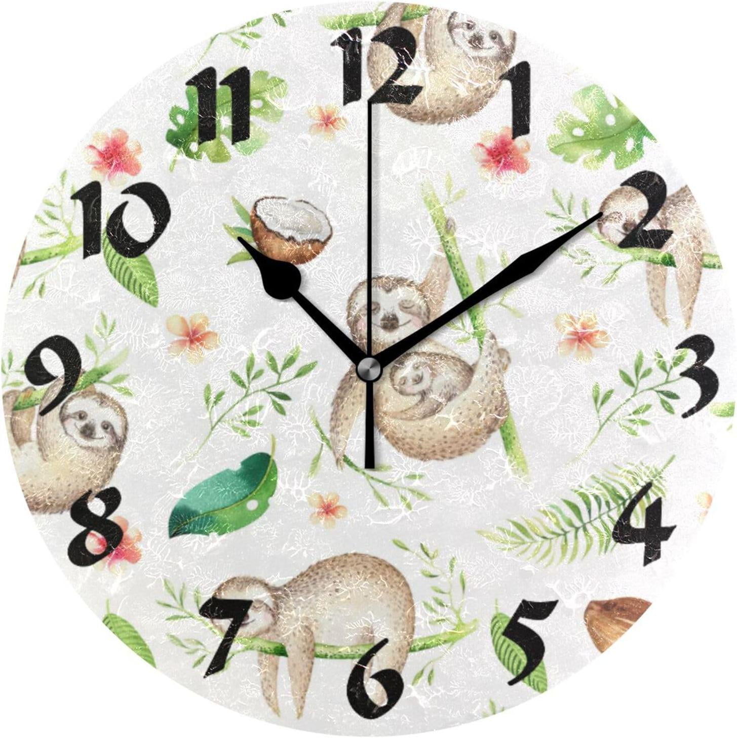 GZHJMY Cute Sloth Round Wall Clock,Silent Non Ticking Battery Operated ...
