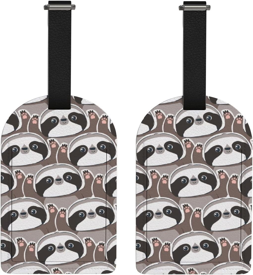 GZHJMY Cute Sloth Seamless Luggage Tags Set of 2, PU Leather Travel ID ...