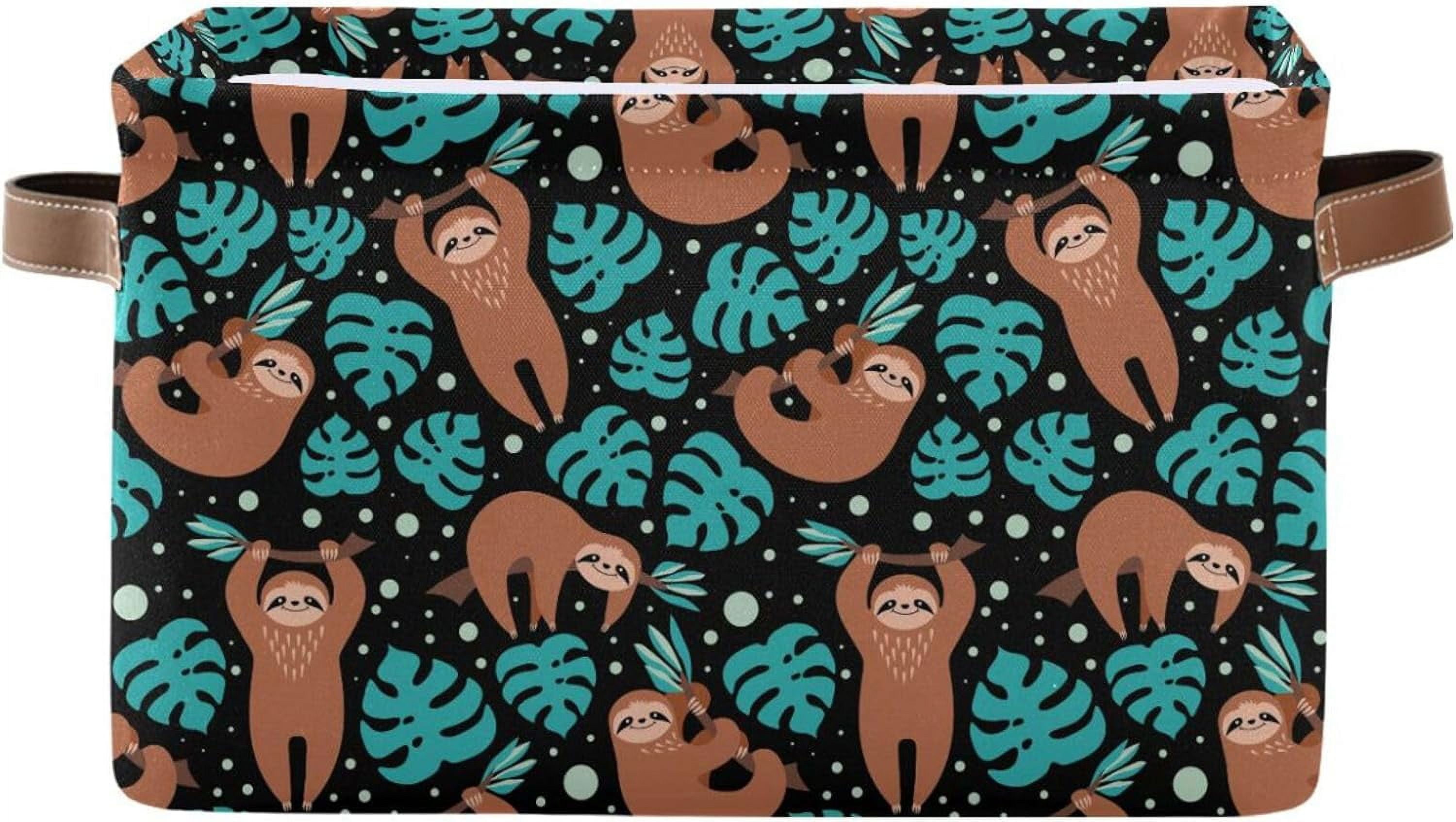 GZHJMY Cute Sloths and Floral Elements Storage Basket, Durable Canvas ...