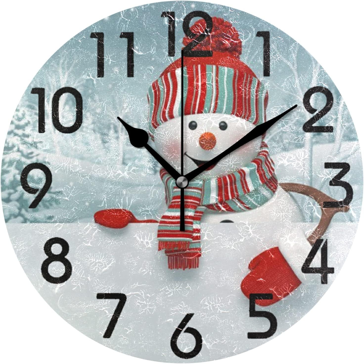 GZHJMY Cute Snowman Christmas Round Wall Clock, 9.5 Inch Battery ...