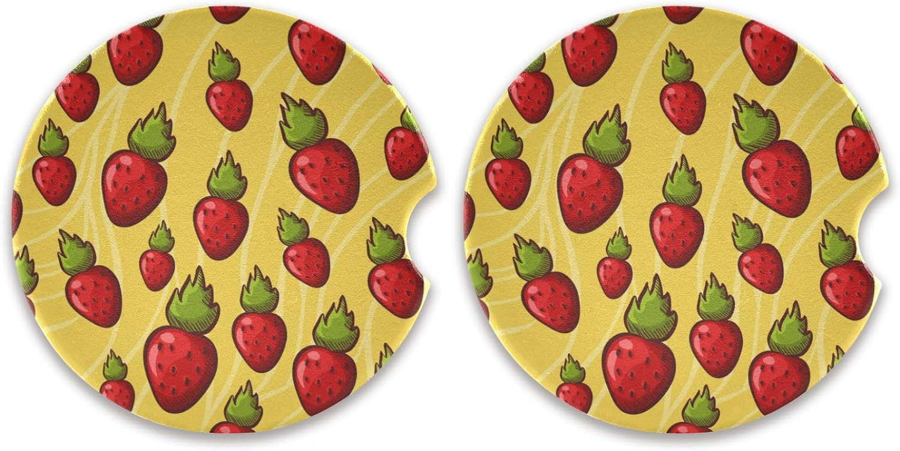 GZHJMY Cute Strawberry Car Coasters 2 Pack Drinks Absorbent Ceramic ...