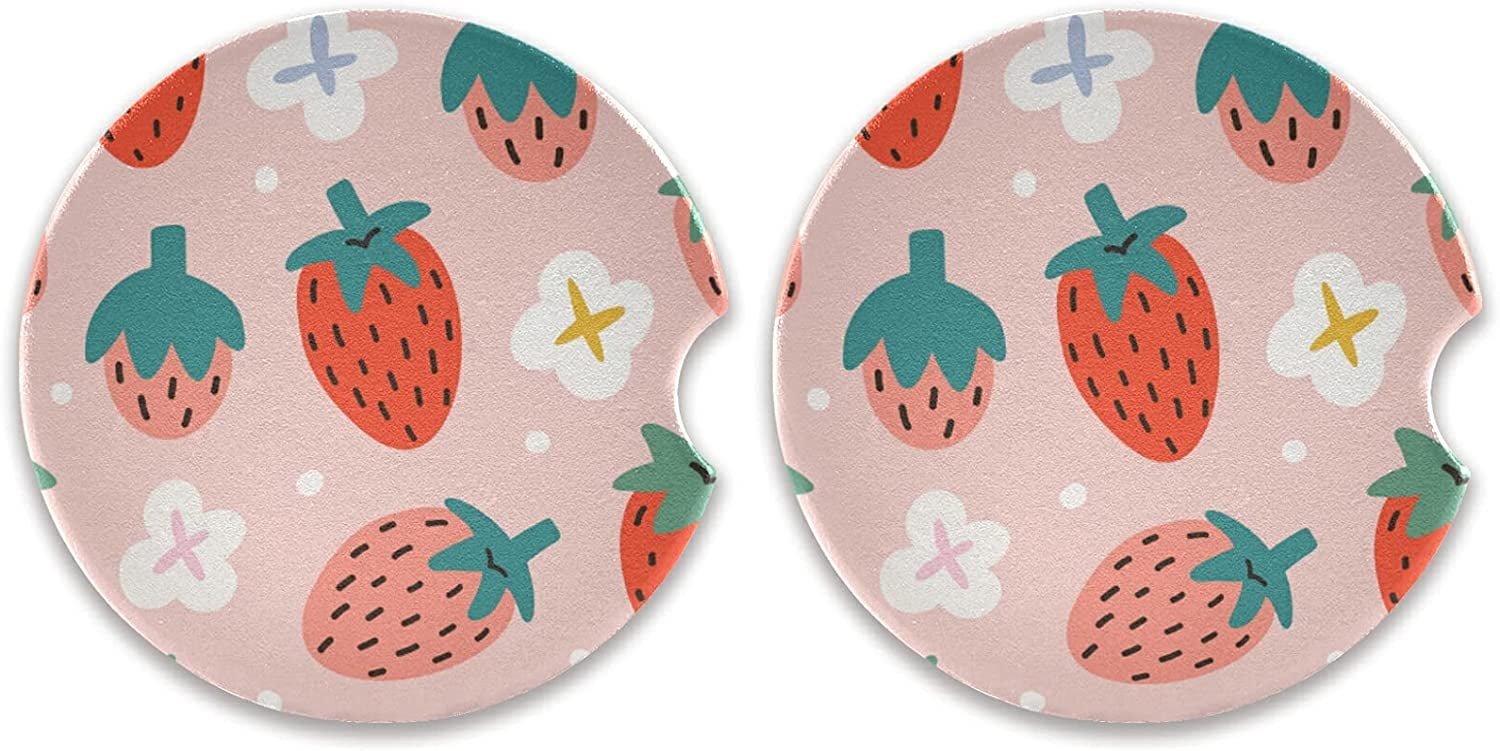 GZHJMY Cute Strawberry Car Coasters, 2 Pack Drinks Absorbent Ceramic ...