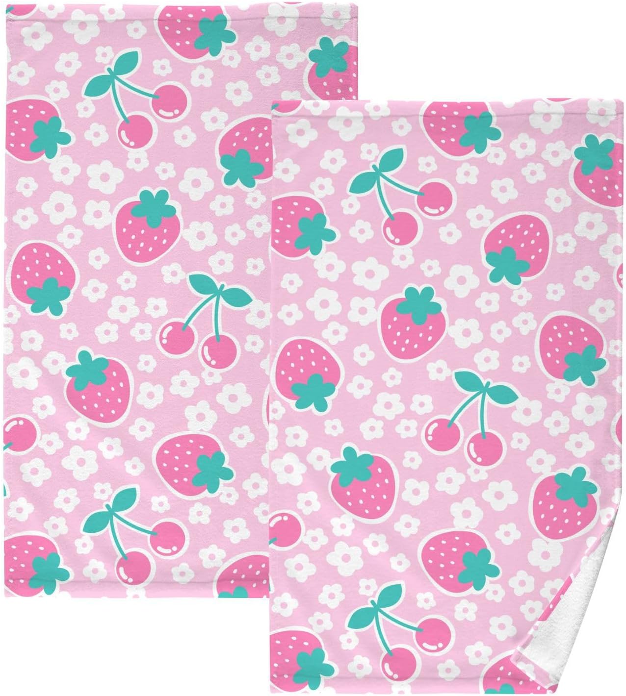GZHJMY Cute Strawberry Cherry Flower Hand Towel Cotton Soft Absorbent Bath Hand Towels Decor ...