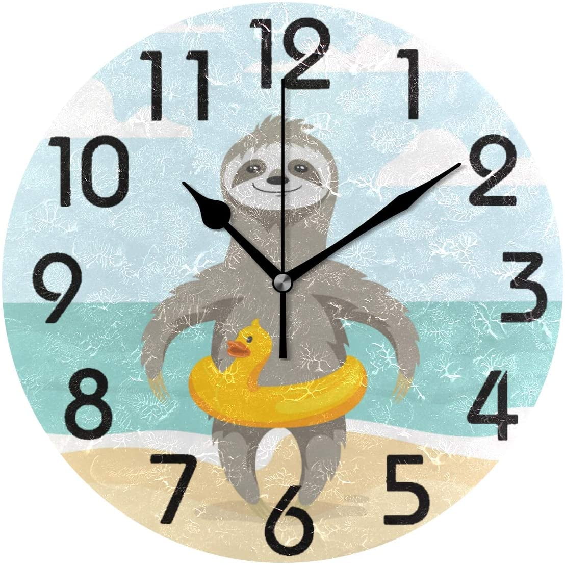 GZHJMY Cute Summer Vacation Sloth Round Wall Clock, 9.5 Inch Battery ...