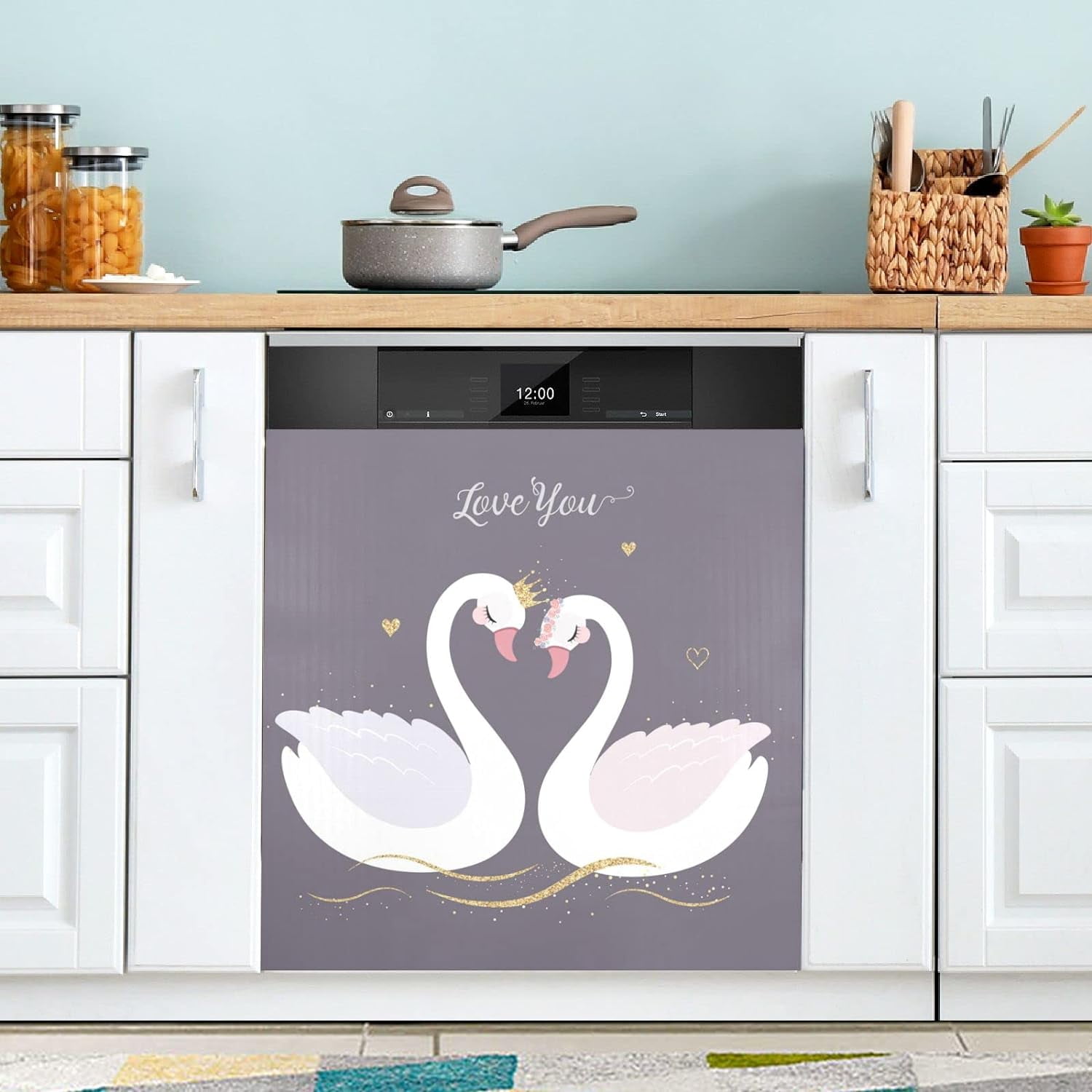 GZHJMY Cute Swan in Love Dishwasher Magnet Cover Stickerative ...