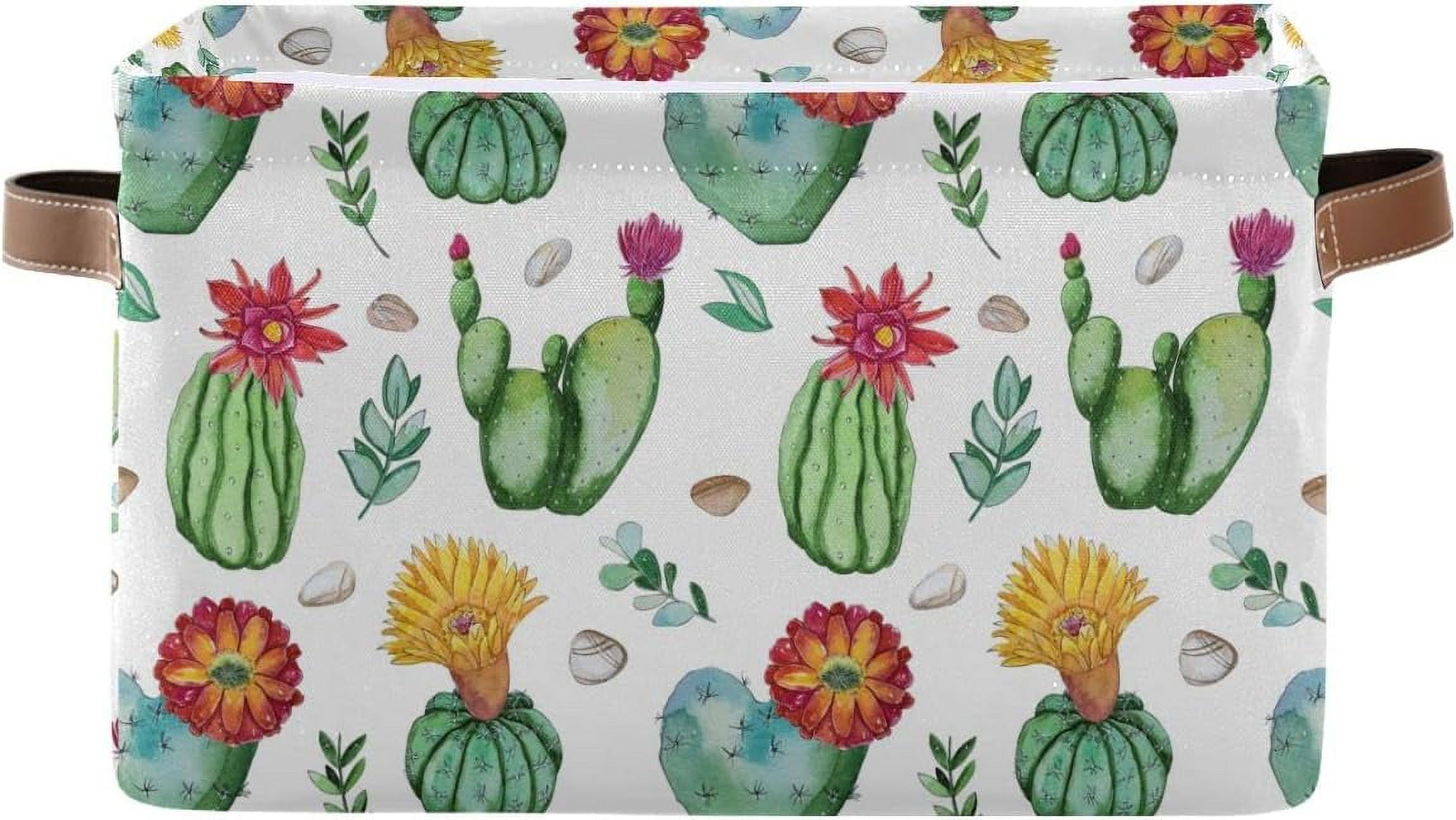 GZHJMY Cute Tropical Plant Cactus and Yellow Flowers Square Storage ...