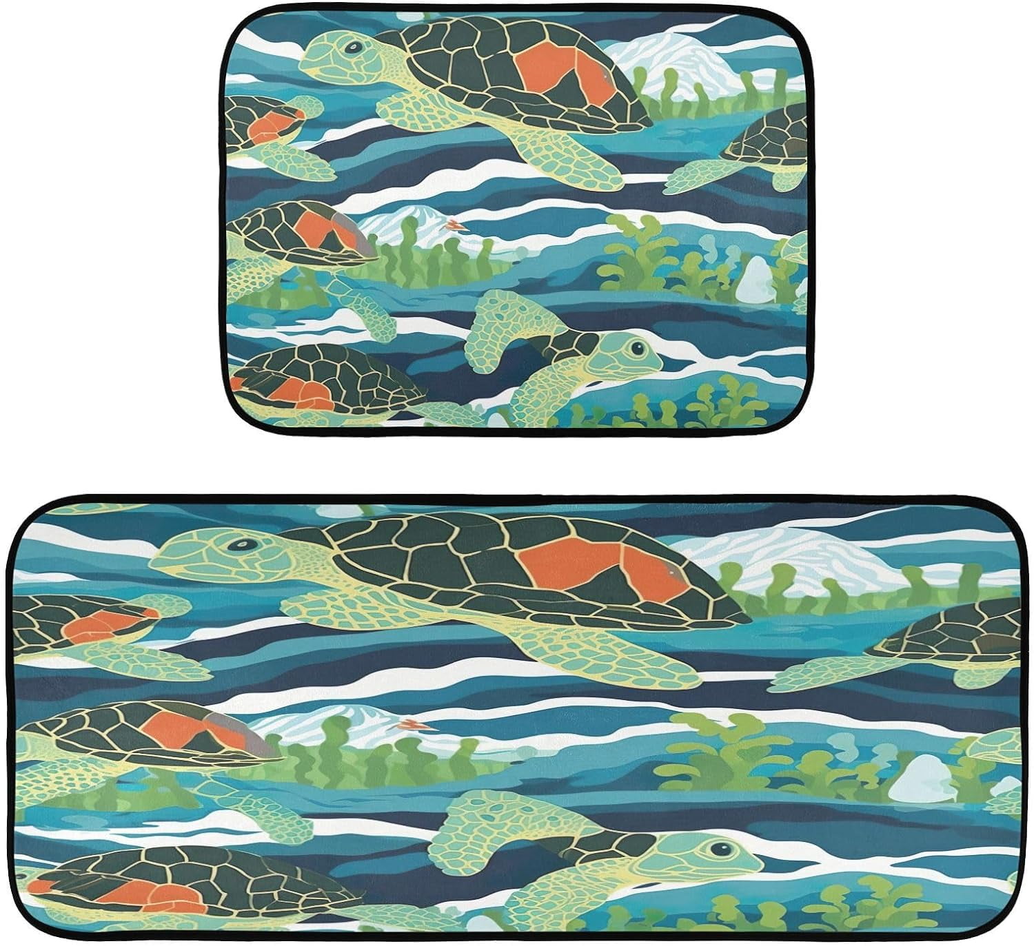 GZHJMY Cute Turtle Kitchen Rug Set of 2 Non Slip Washable Cushioned ...