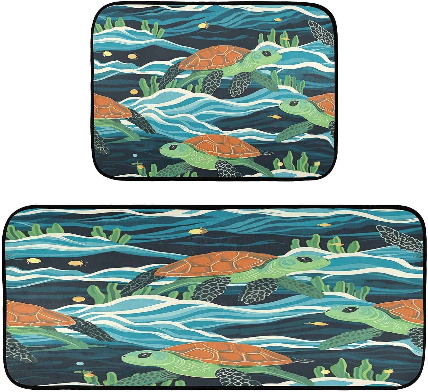 GZHJMY Cute Turtle Kitchen Rug Set of 2 Non Slip Washable Cushioned ...