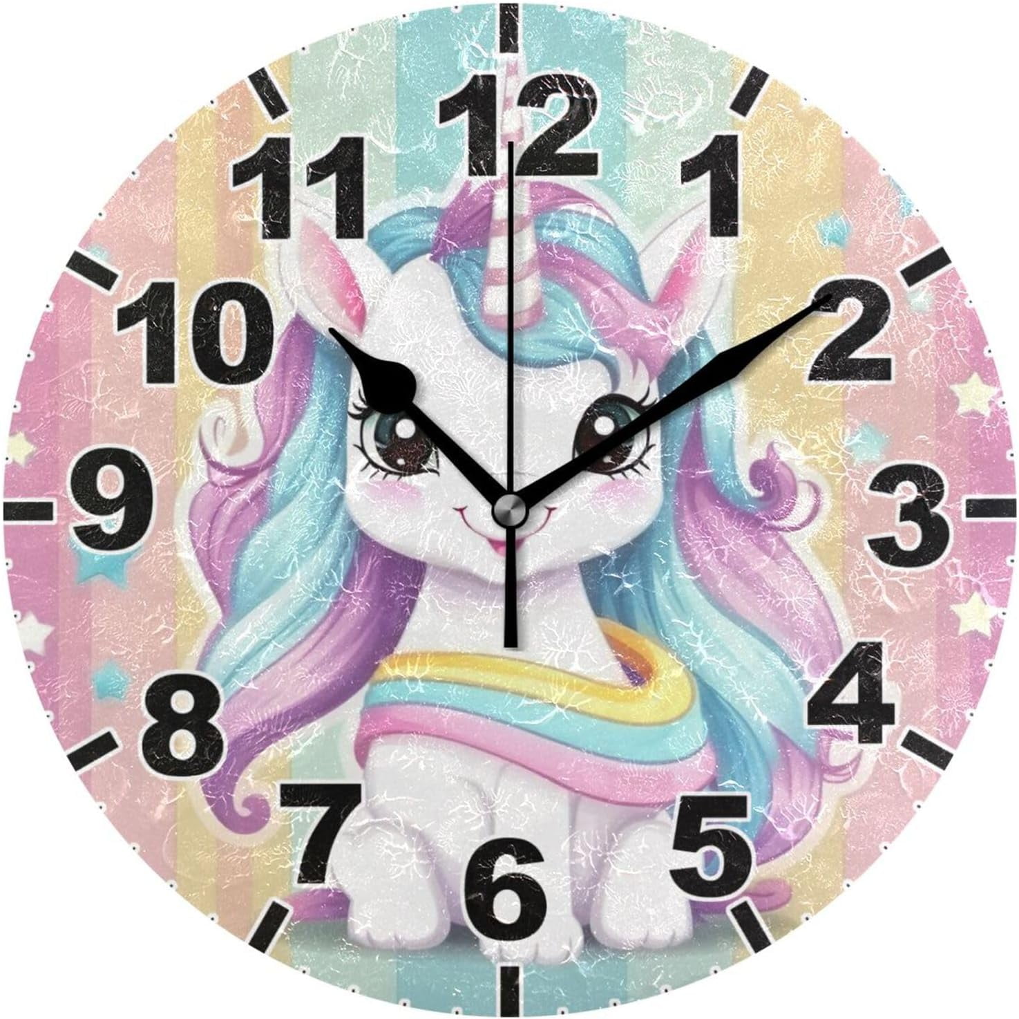 GZHJMY Cute Unicorn Round Wall Clock, Battery Operated Silent Non ...